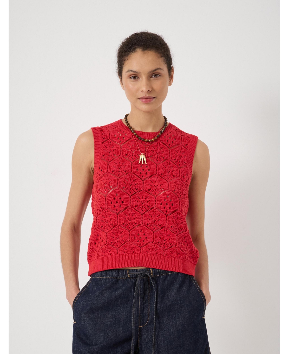 Click here for Hush Womens Geometric Crochet Vest - Watermelon re... prices