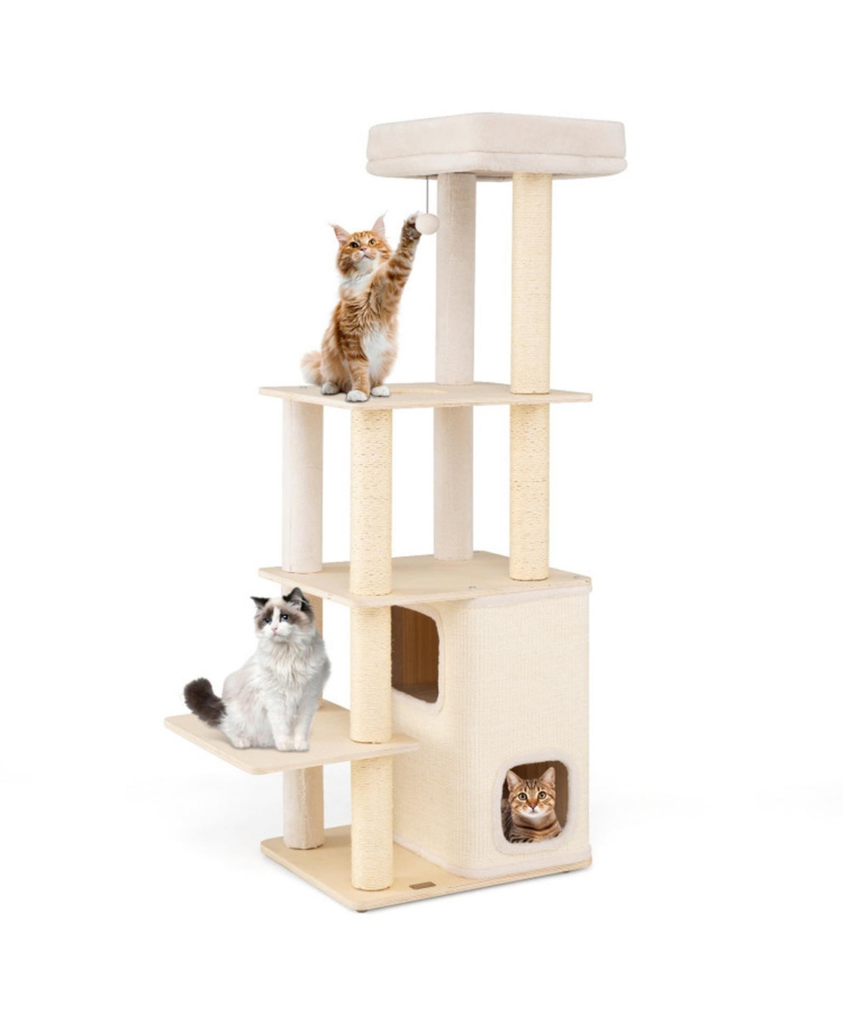 Click here for Hongge Wooden Cat Tree with Padded Two-Story Condo... prices