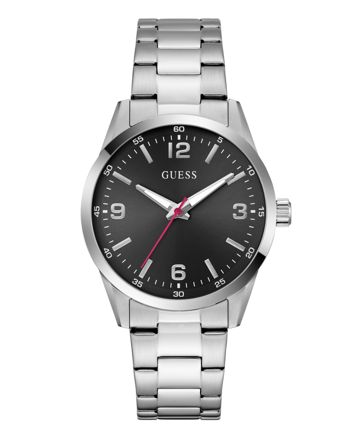Click here for Guess Mens Quartz Silver-Tone Stainless Steel Watc... prices