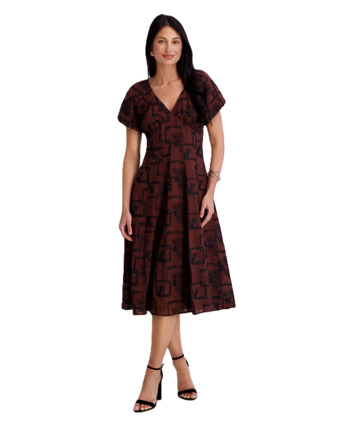 Click here for Kensie Womens Embroidered V-Neck A-Line Midi Dress... prices