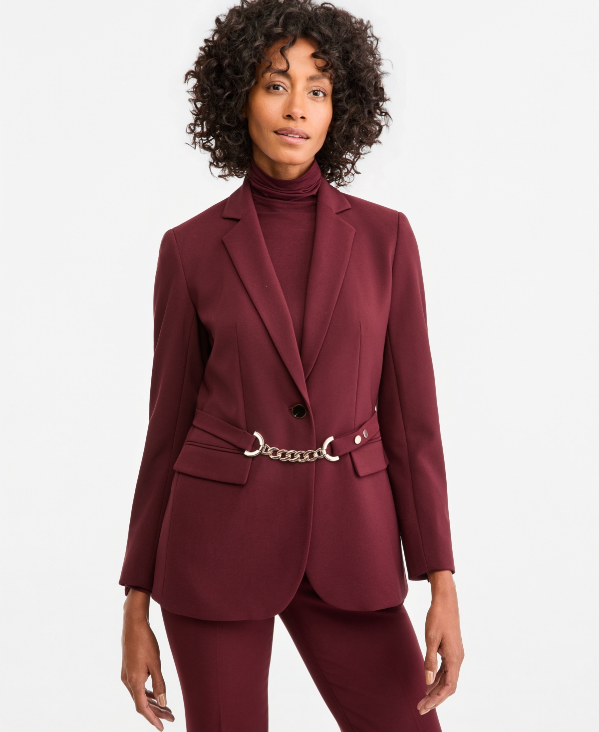Click here for Anne Klein Womens Notch Collar Belted Blazer - Bar... prices