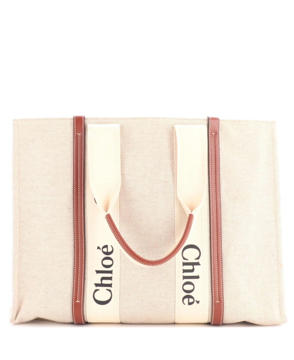 Click here for Pre-Owned Chloe Large Woody Tote Canvas with Leath... prices