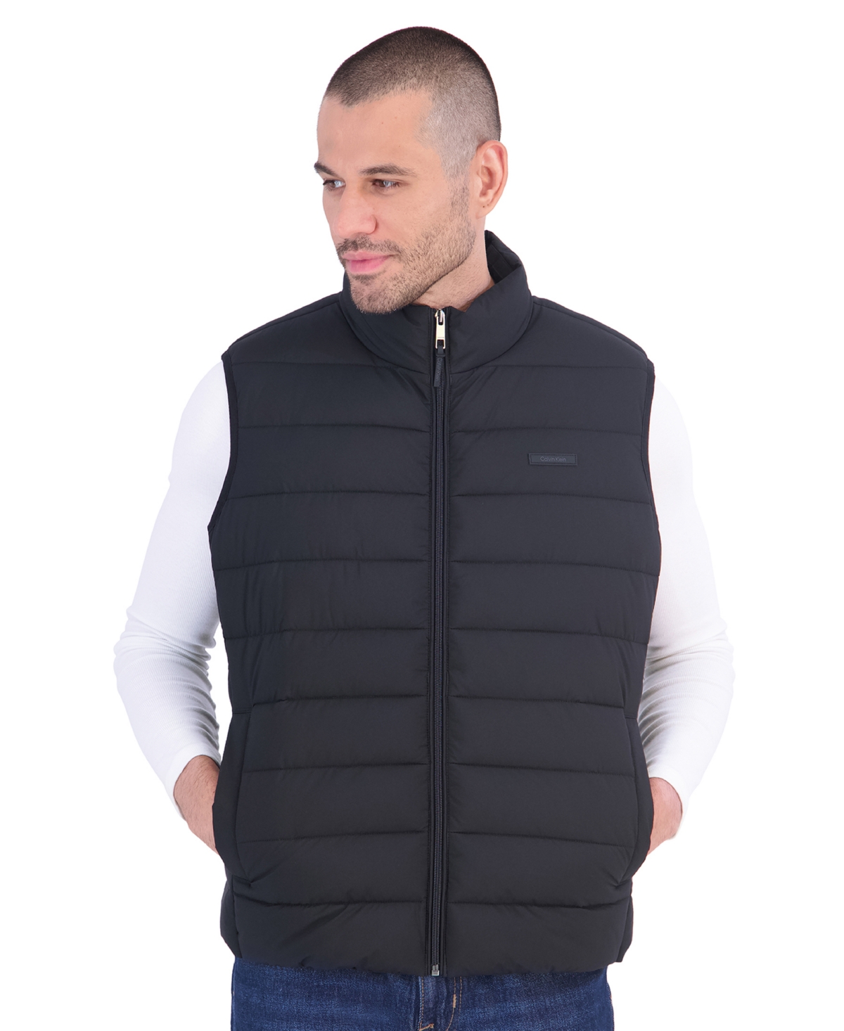 Click here for Calvin Klein Mens Quilted Puffer Stretch Vest - Bl... prices