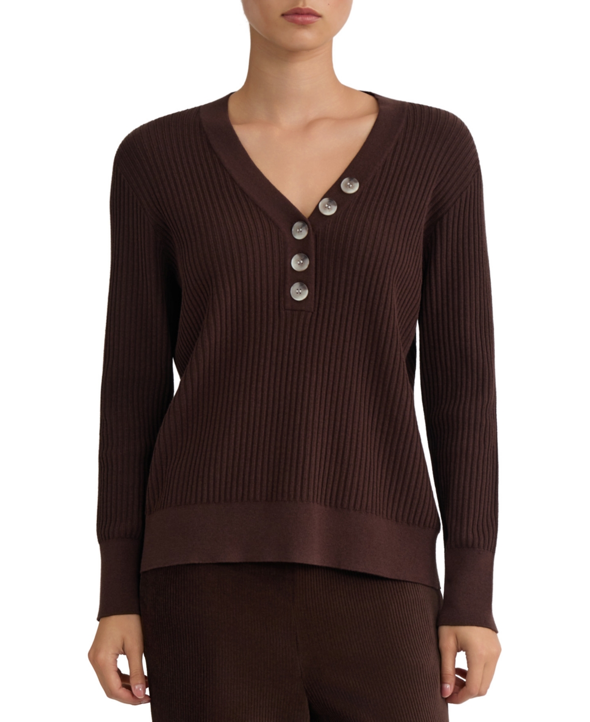 Click here for Jones New York Womens Ribbed V-Neck Long-Sleeve Sw... prices
