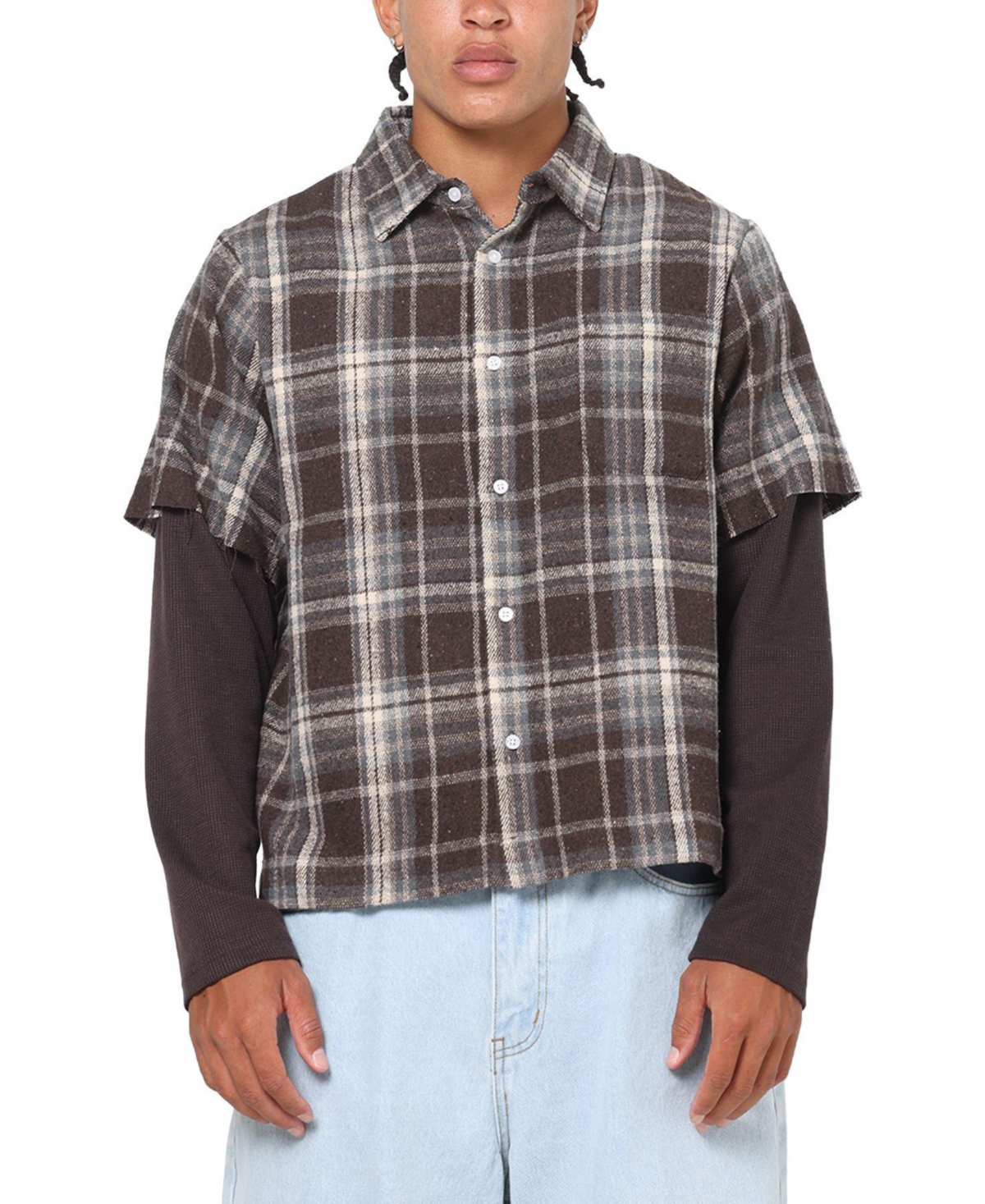 Click here for Saint Morta Mens Plaid Layered Long Sleeve Button... prices