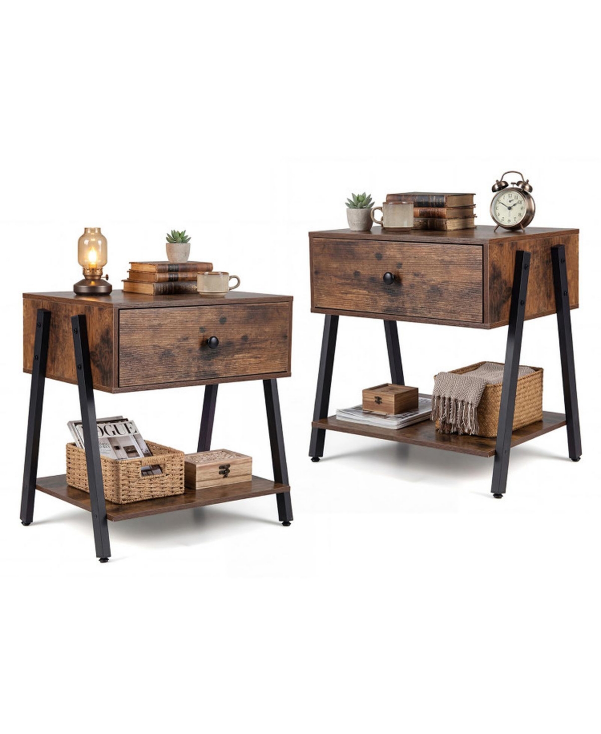 Click here for Sugift Set of 2 Industrial Nightstands with Wooden... prices