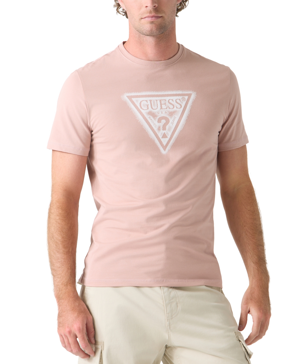 Click here for Guess Mens Triangle Spray Graphic T-Shirt - Brick... prices