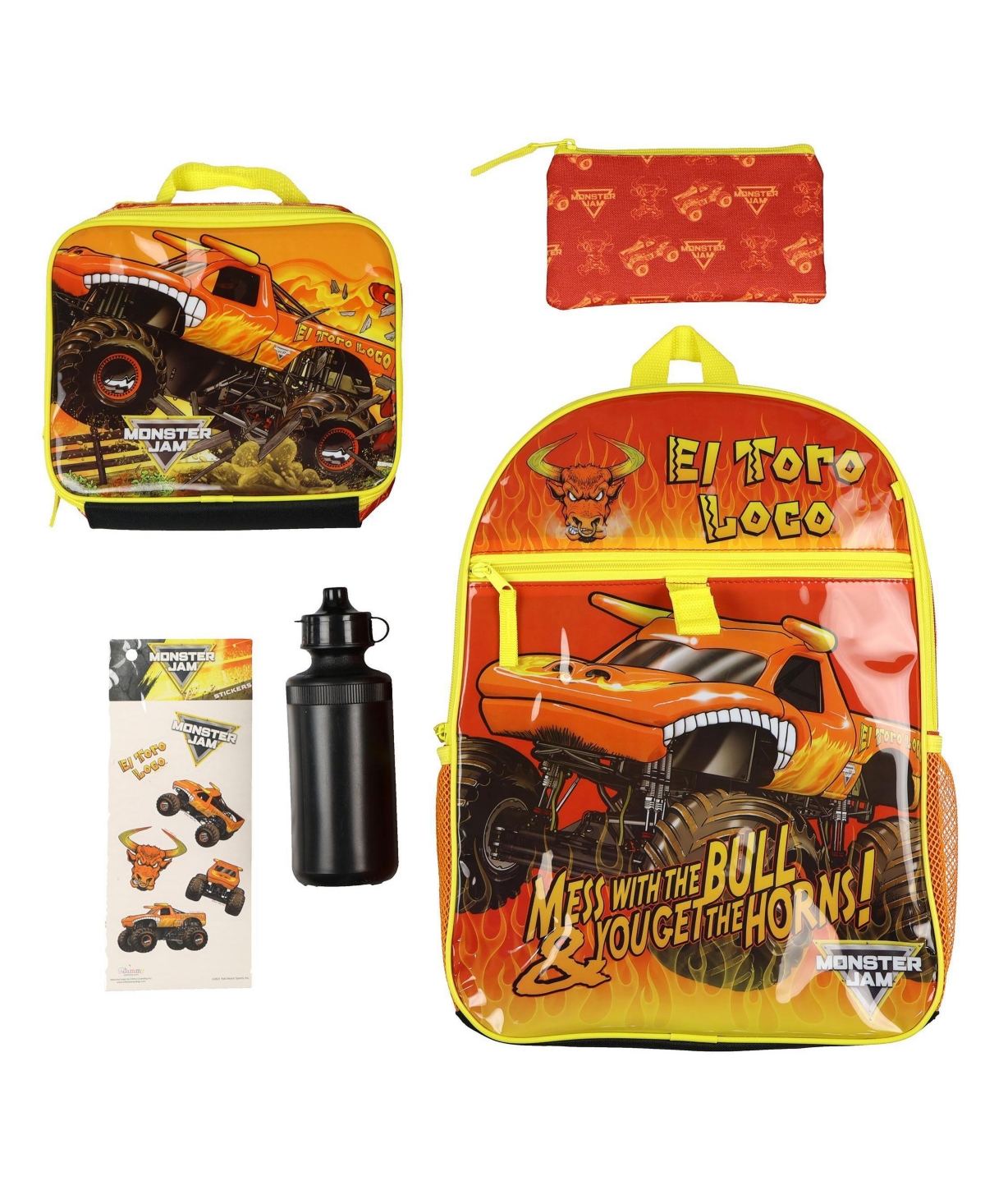 Click here for Monster Jam 16 Inch Backpack El Toro Loco 5 Piece... prices
