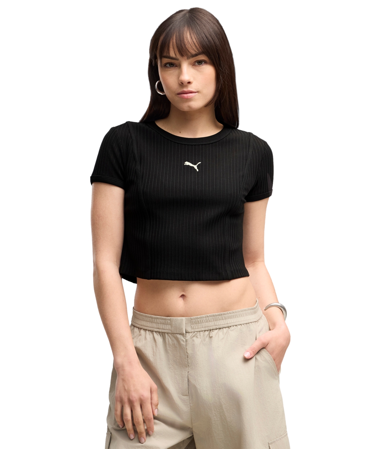 Click here for Puma Womens Ribbed Cropped Crewneck T-Shirt - Puma... prices