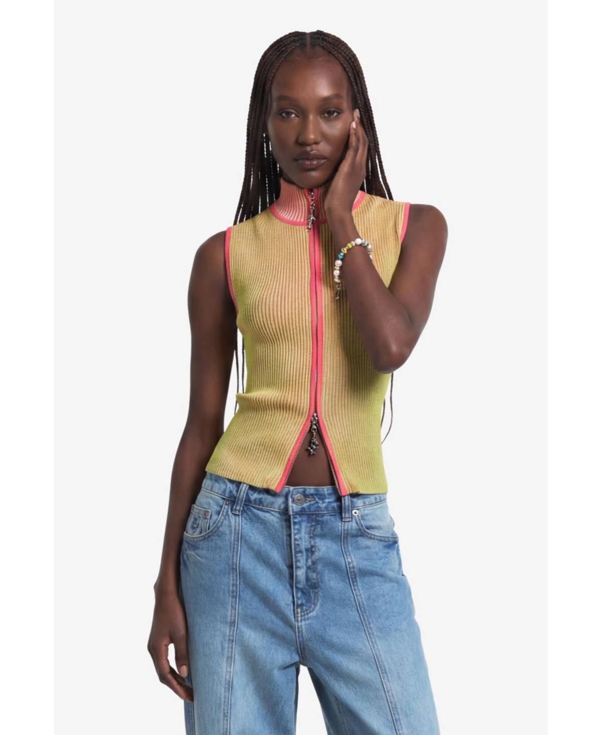 Click here for Desigual Womens Halter Neck Iridescent Knit Zip-Fr... prices