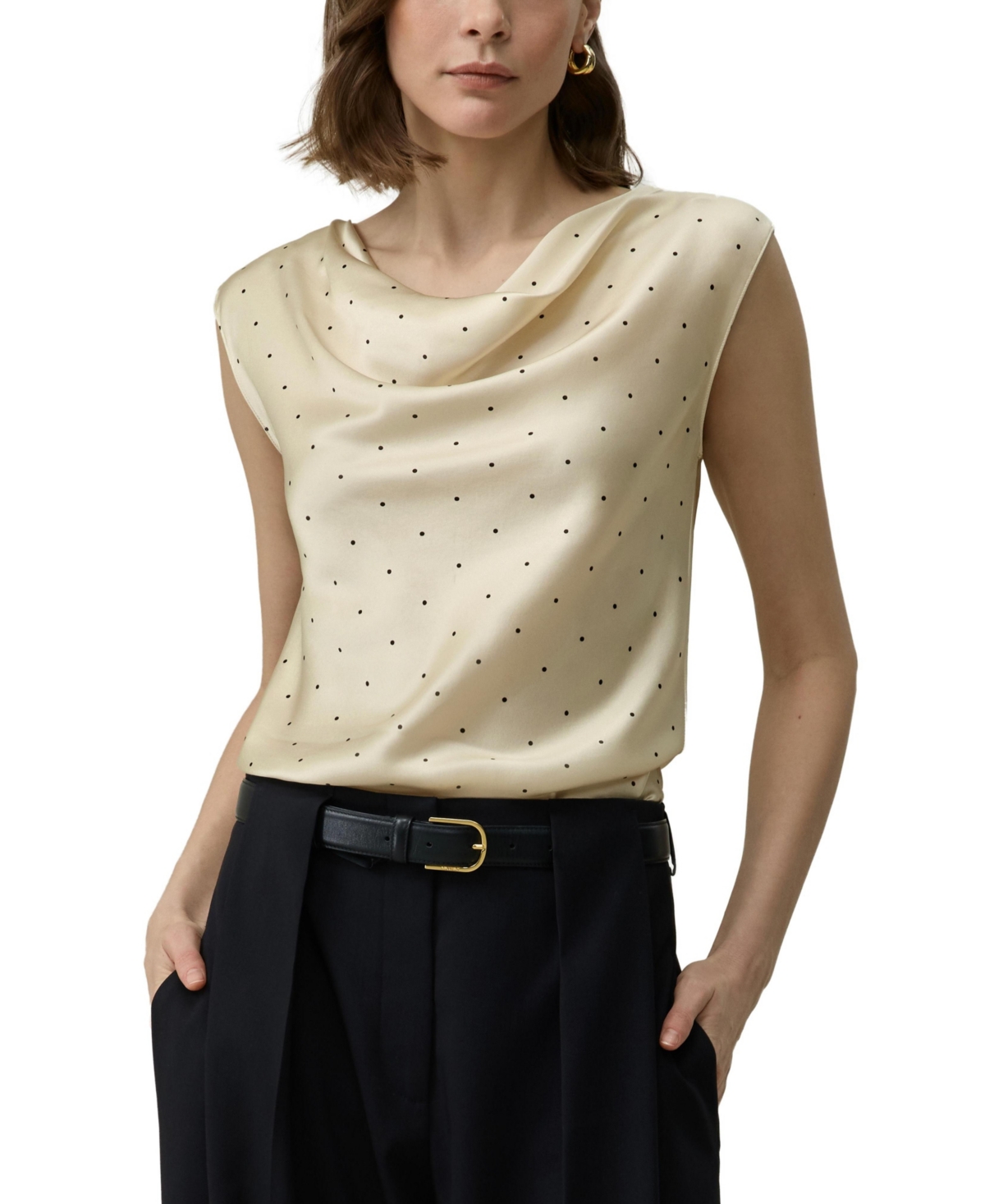Click here for Lilysilk Womens Polka Dot Cowl Neck Top - Champagn... prices