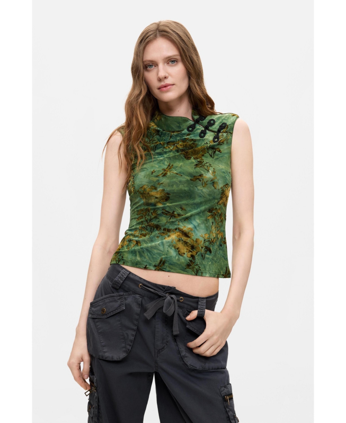 Click here for Desigual Womens Flocked Printed Sleeveless Blouse... prices