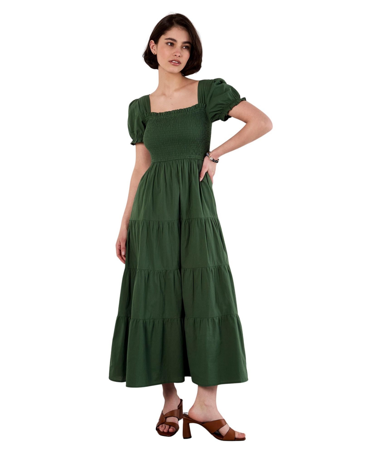 Click here for Apricot Womens Smocked Cotton Poplin Midi Dress -... prices