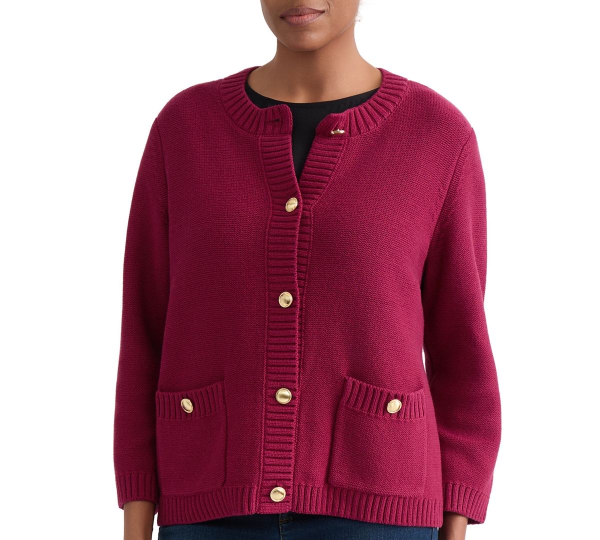 Click here for Jones New York Petite 3/4-Sleeve Pocket Cardigan S... prices