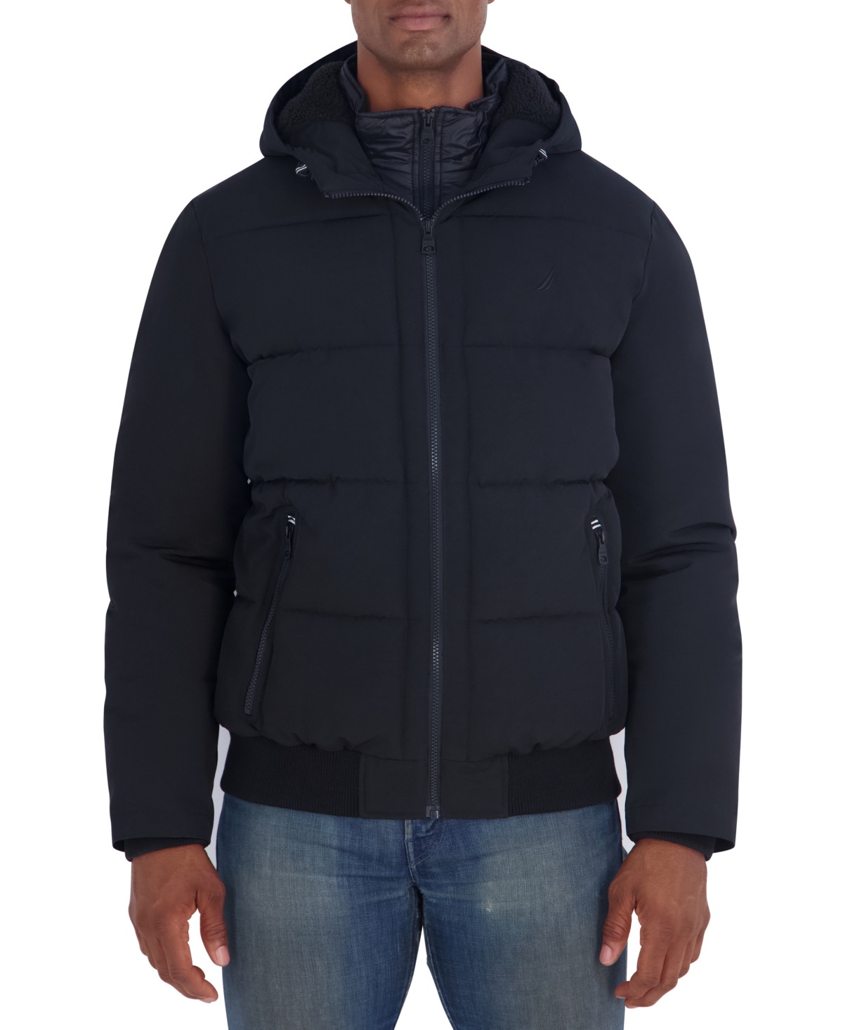 Click here for Nautica Mens Mix-Quilted Bomber Jacket - Black prices