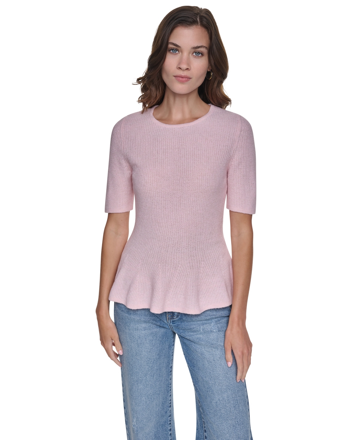 Click here for Dkny Jeans Womens Crewneck Elbow-Sleeve Peplum Swe... prices