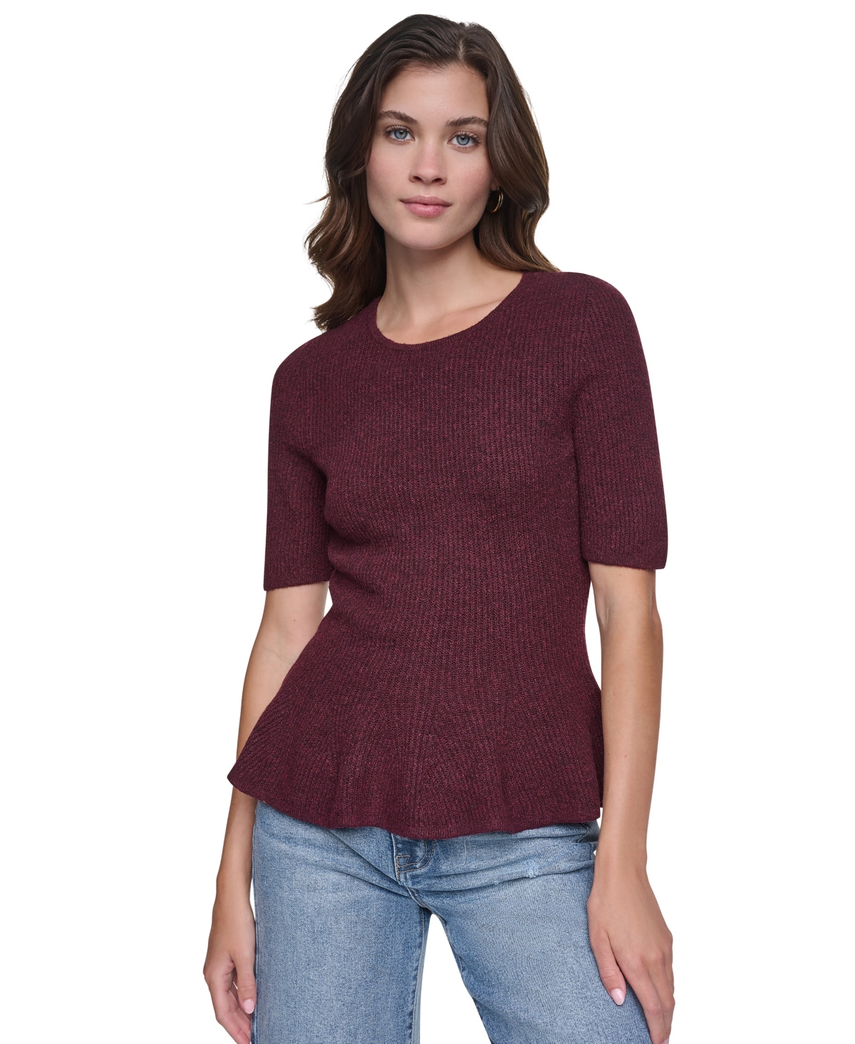 Click here for Dkny Jeans Womens Crewneck Elbow-Sleeve Peplum Swe... prices
