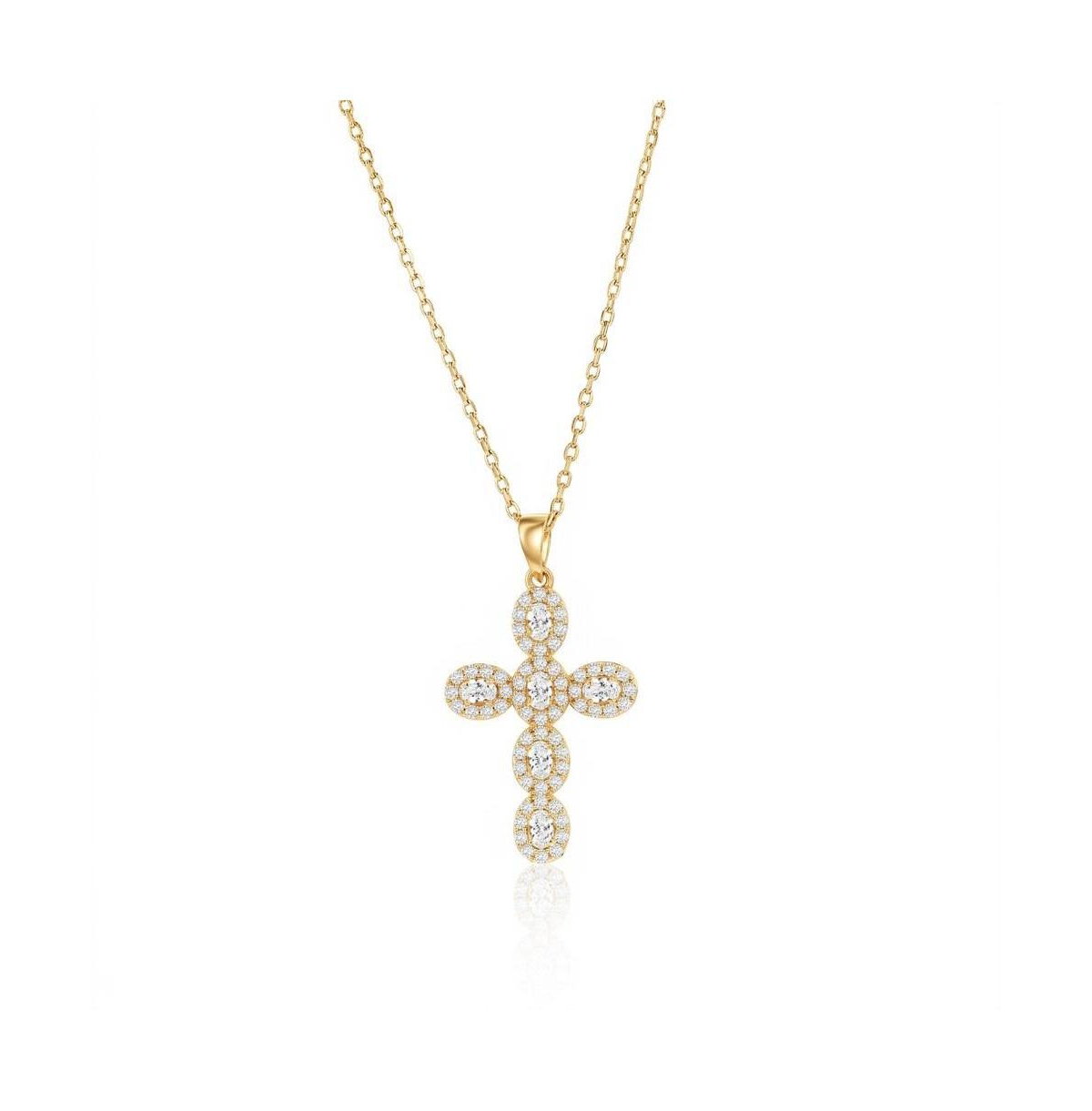 Click here for Simona Oval Halo Cz Cross Necklace - Gold prices