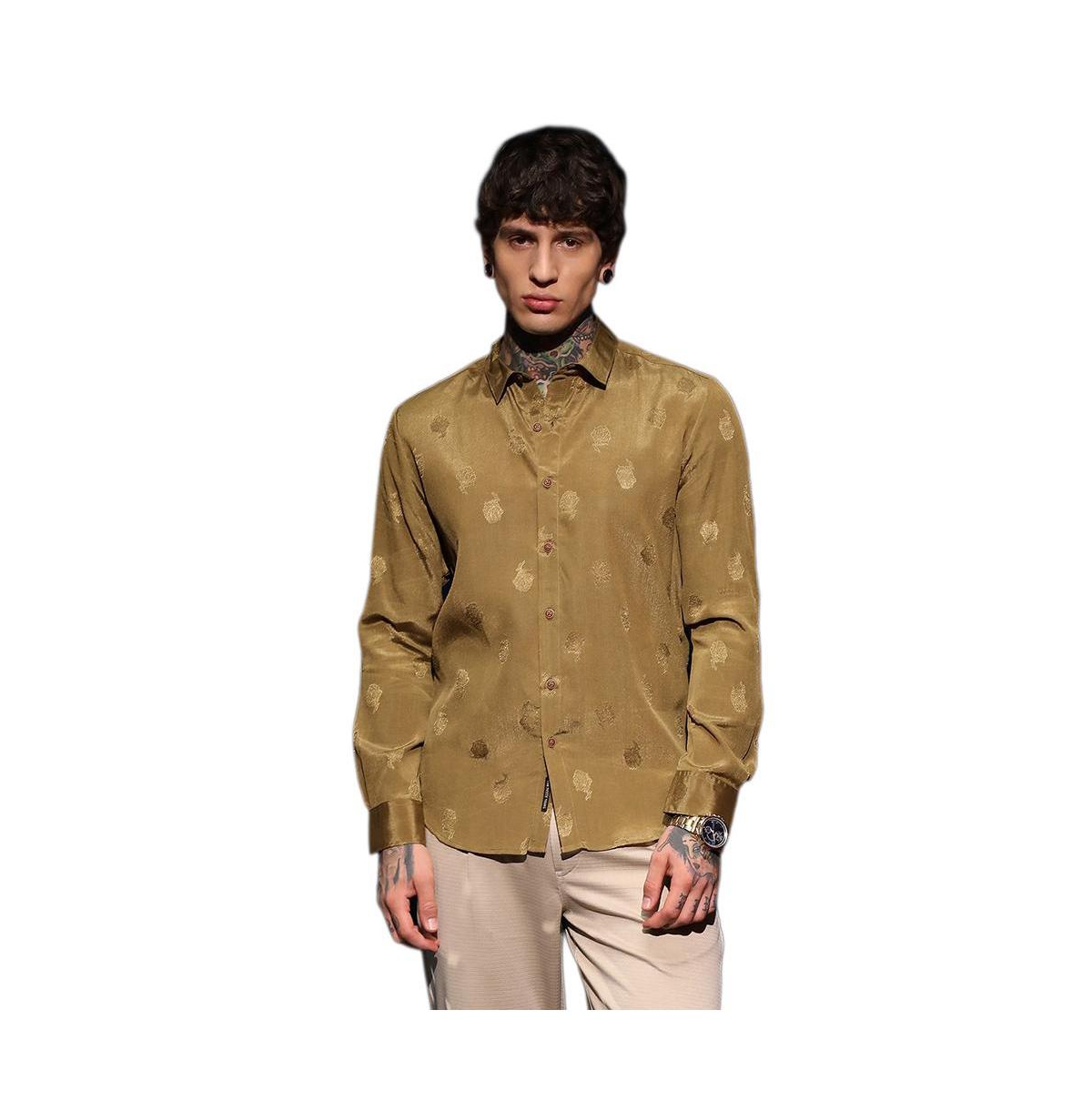 Click here for Campus Sutra Mens Lotus-Texture Shirt - Olive gree... prices