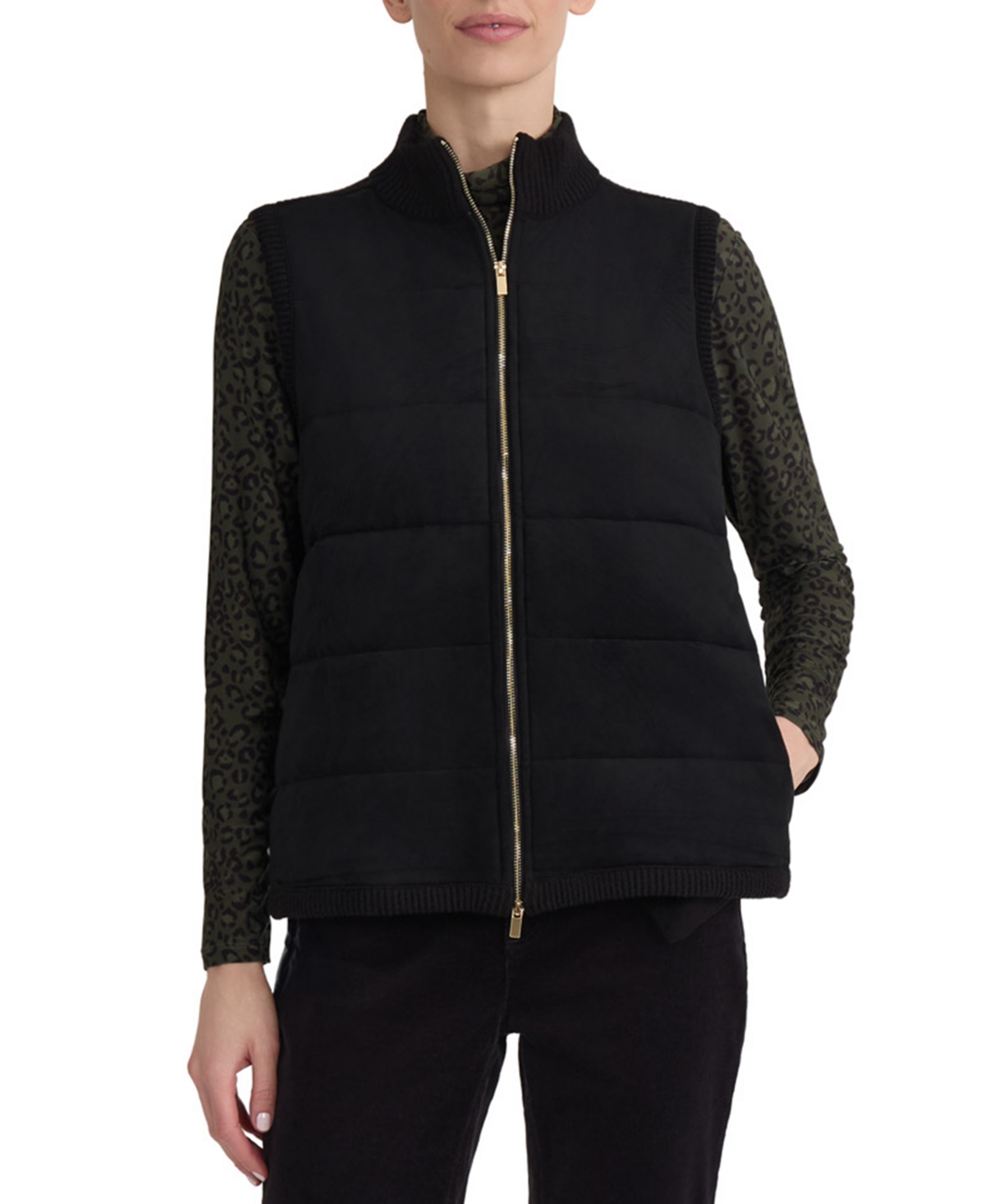 Click here for Jones New York Petite Quilted Puffer Suede Vest -... prices