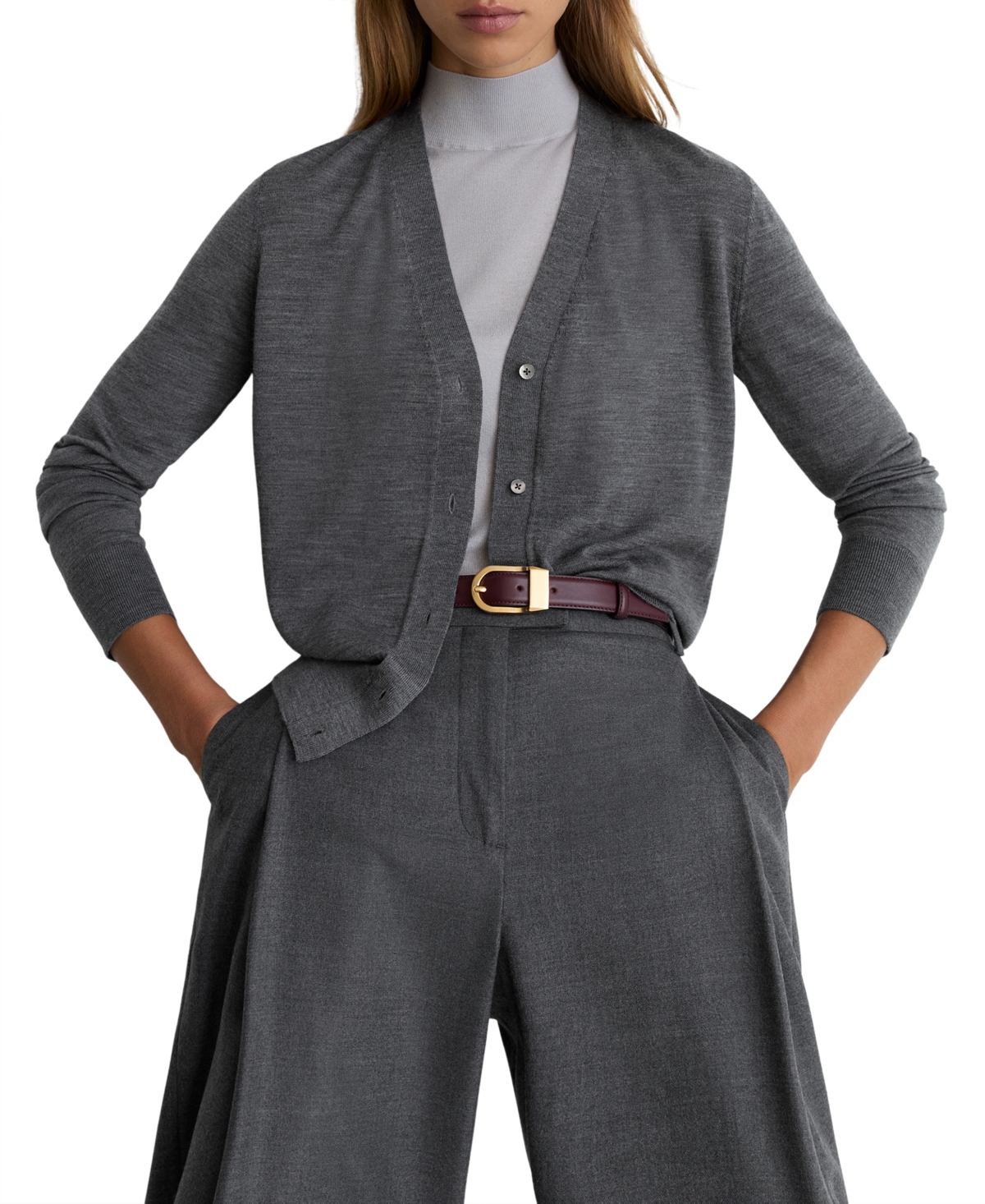 Click here for Reiss Womens Merino Wool V-Neck Cardigan - Charcoa... prices