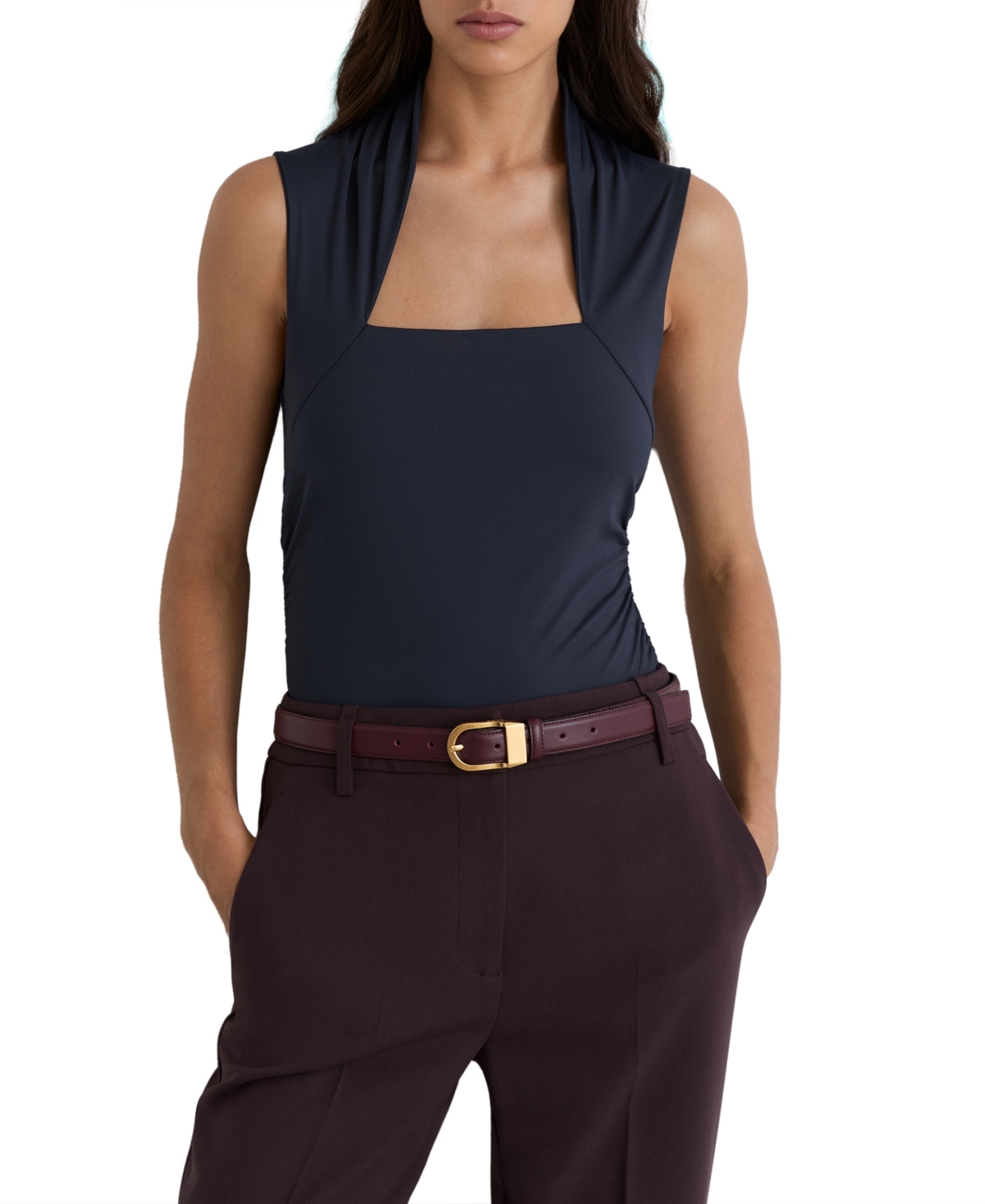 Click here for Reiss Womens Square-Neck Ruched Sleeveless Top - N... prices