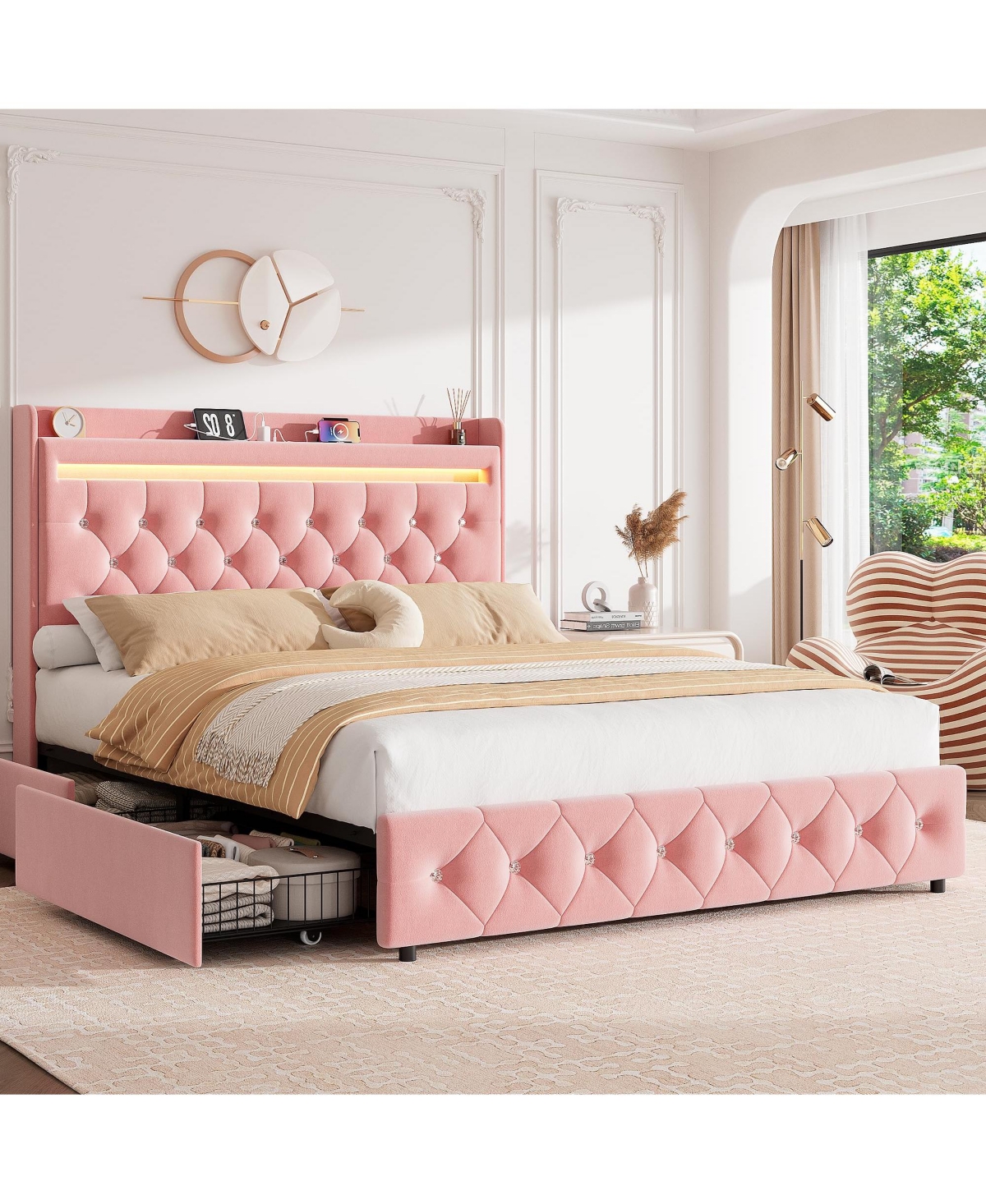 Click here for homfan Upholstered Led Bed Frame  Storage Headboar... prices