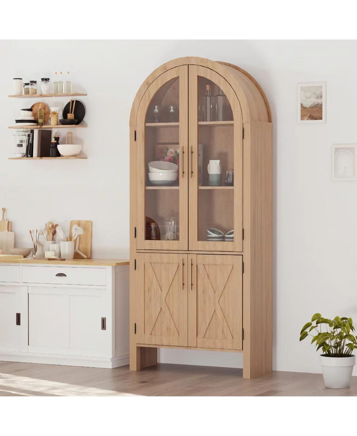 Click here for homfan 60 Tall Arched Kitchen Pantry with Glass Do... prices