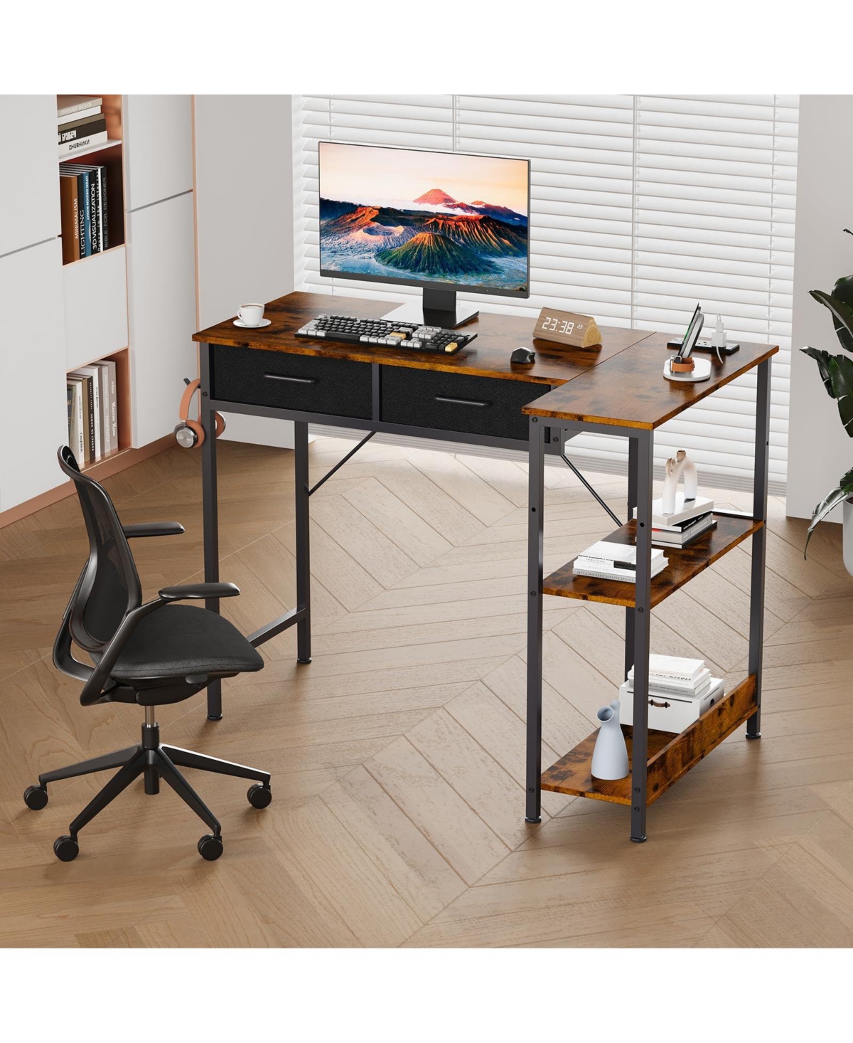 Click here for homfan 40 inchL-Shaped Desk with Power Outlet - 3-... prices