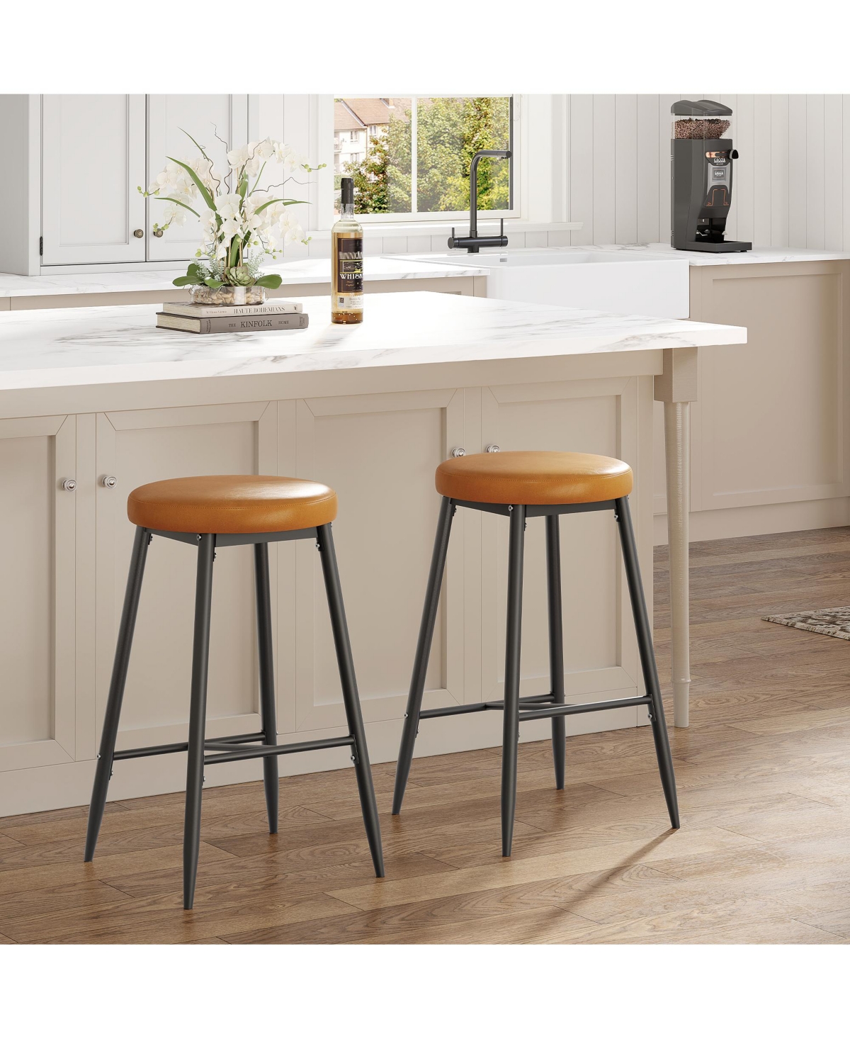 Click here for homfan 2 Set of Bar Stool  Round Seat  Iron Tube F... prices