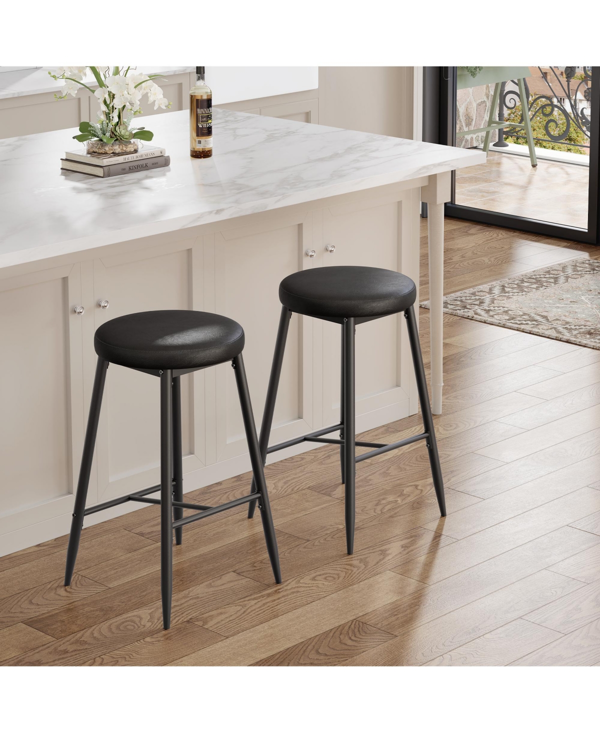 Click here for homfan 2 Set of Bar Stool  Round Seat  Iron Tube F... prices