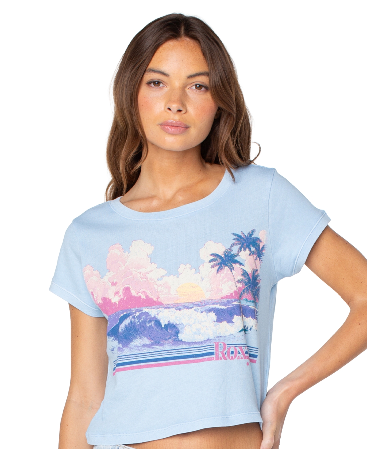 Click here for Roxy Womens Salt Sunrise Cgbt Graphic Cropped T-Sh... prices