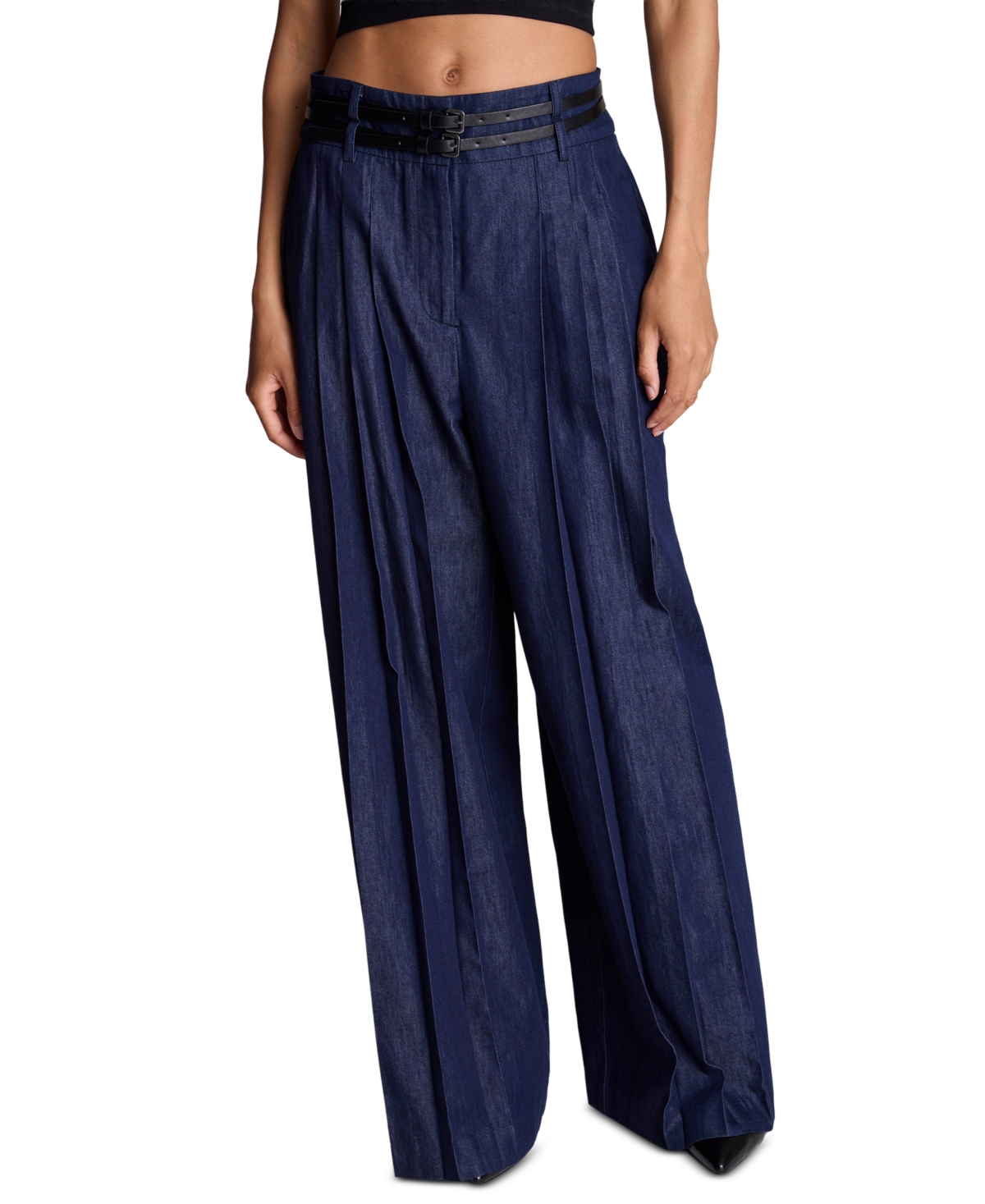 Click here for Kenneth Cole Womens Wide-Leg High-Waisted Pleated... prices