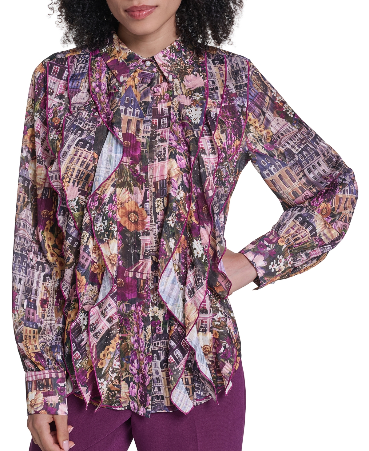Click here for Karl Lagerfeld Paris Petite Long-Sleeve Point-Coll... prices