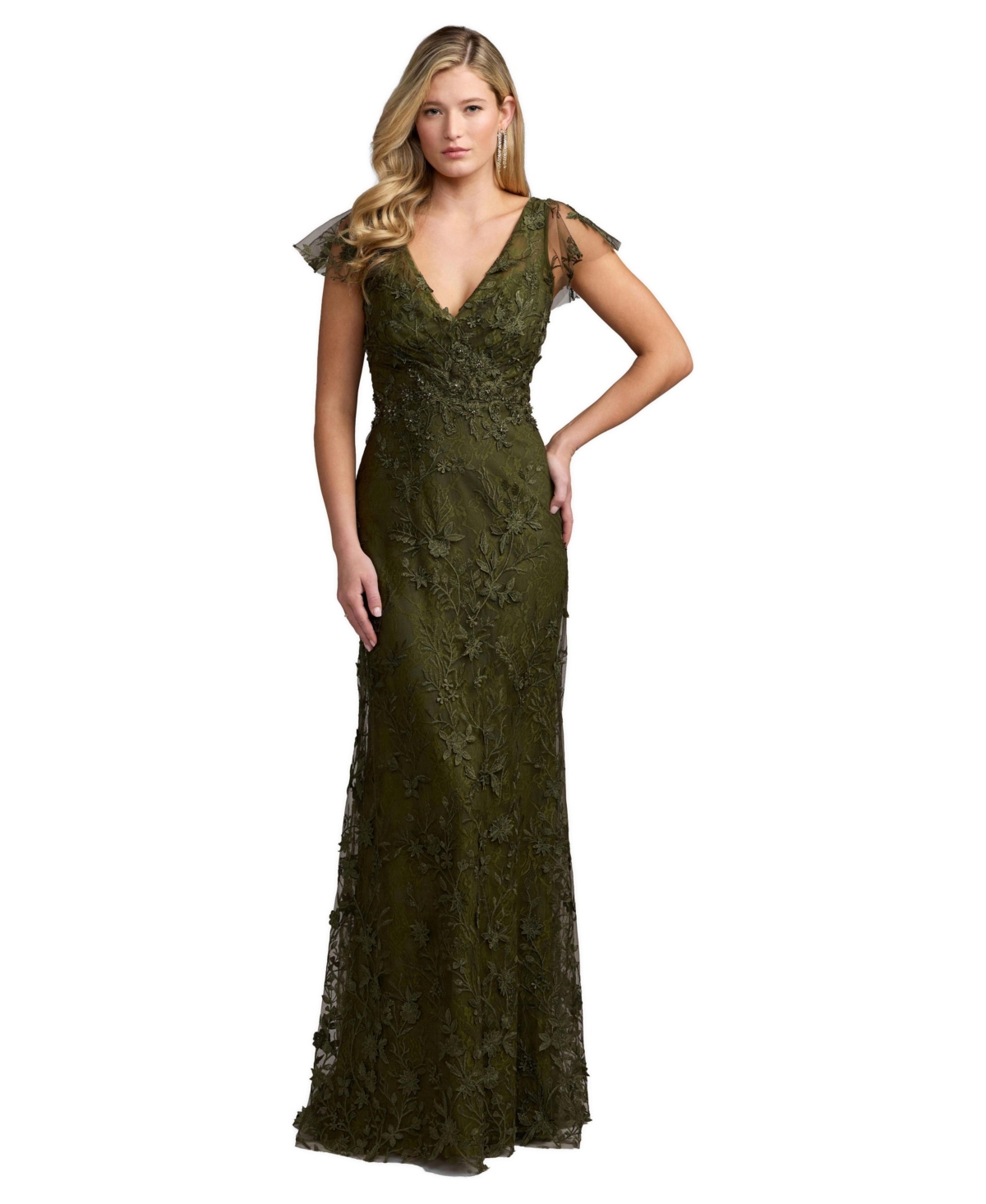 Click here for Mac Duggal Womens Petite V-Neckline Embroidered Ap... prices