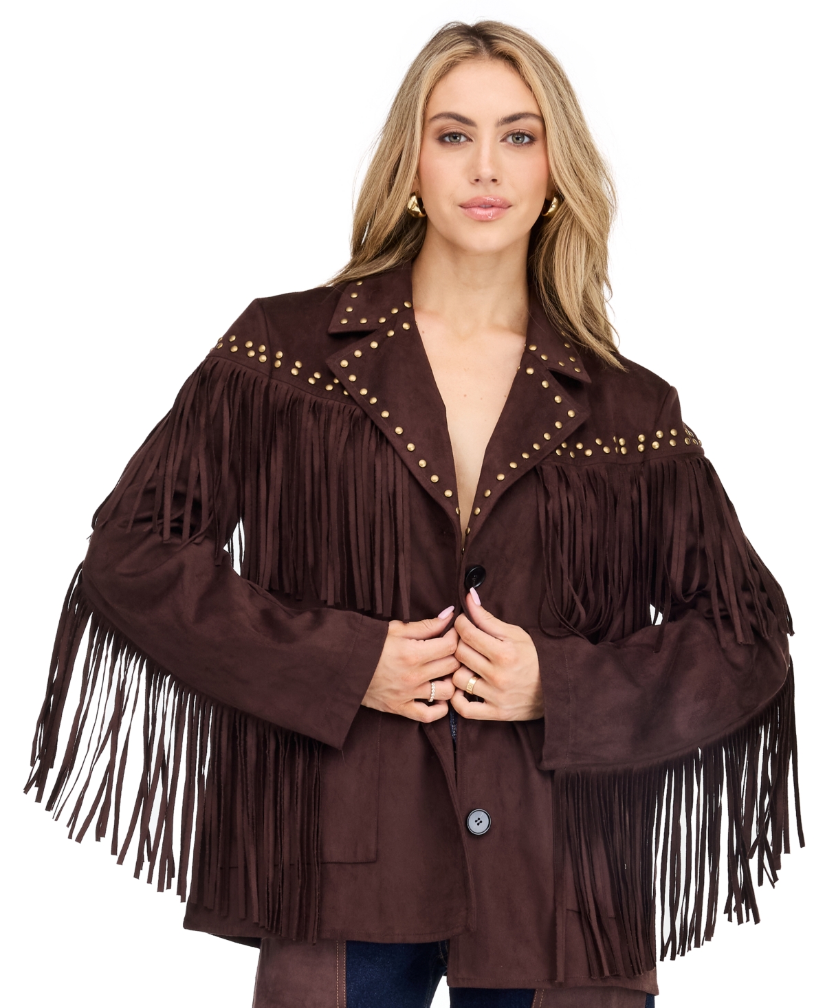Click here for Kittenish Womens Montana Faux-Suede Studded Fringe... prices