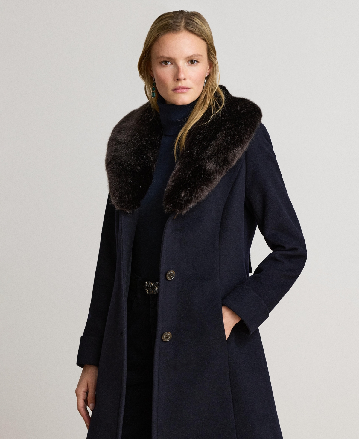 Click here for Lauren Ralph Lauren Womens Icon Faux-Fur Collar Wa... prices