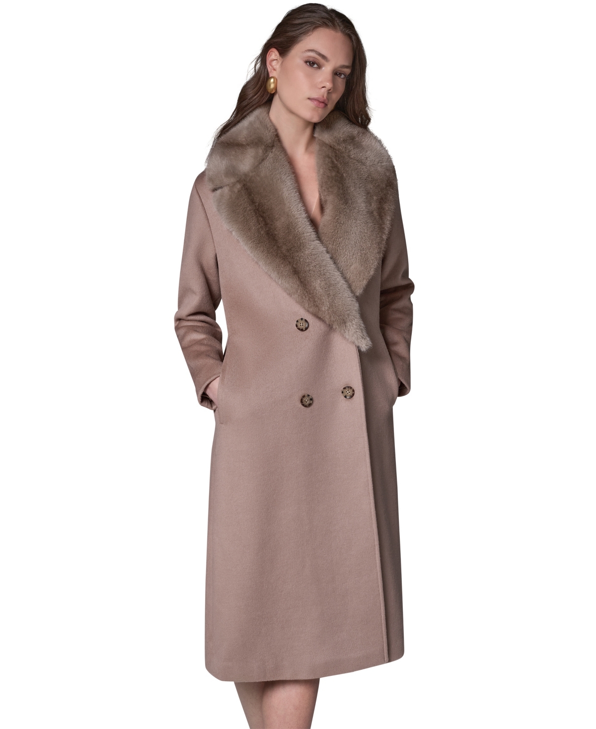 Click here for Donna Karan New York Womens Wool-Blend Faux-Fur-Co... prices