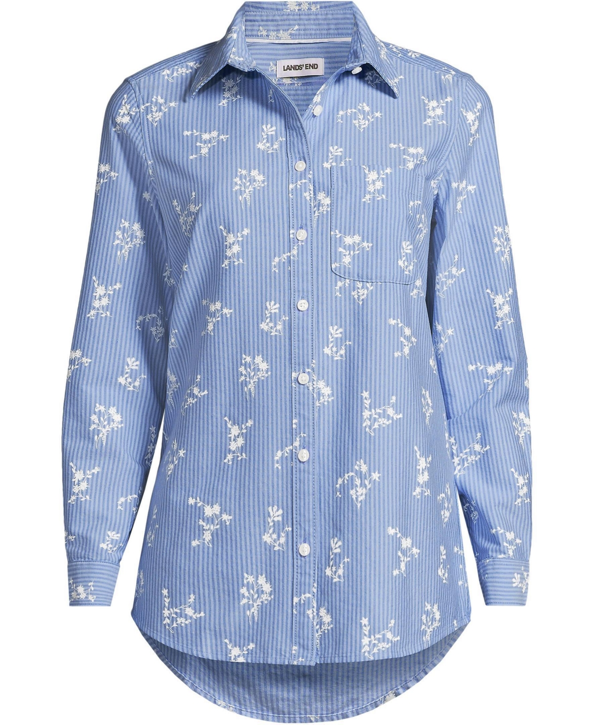Click here for Lands End Womens Oxford Shirt - Ivory floral/cobal... prices