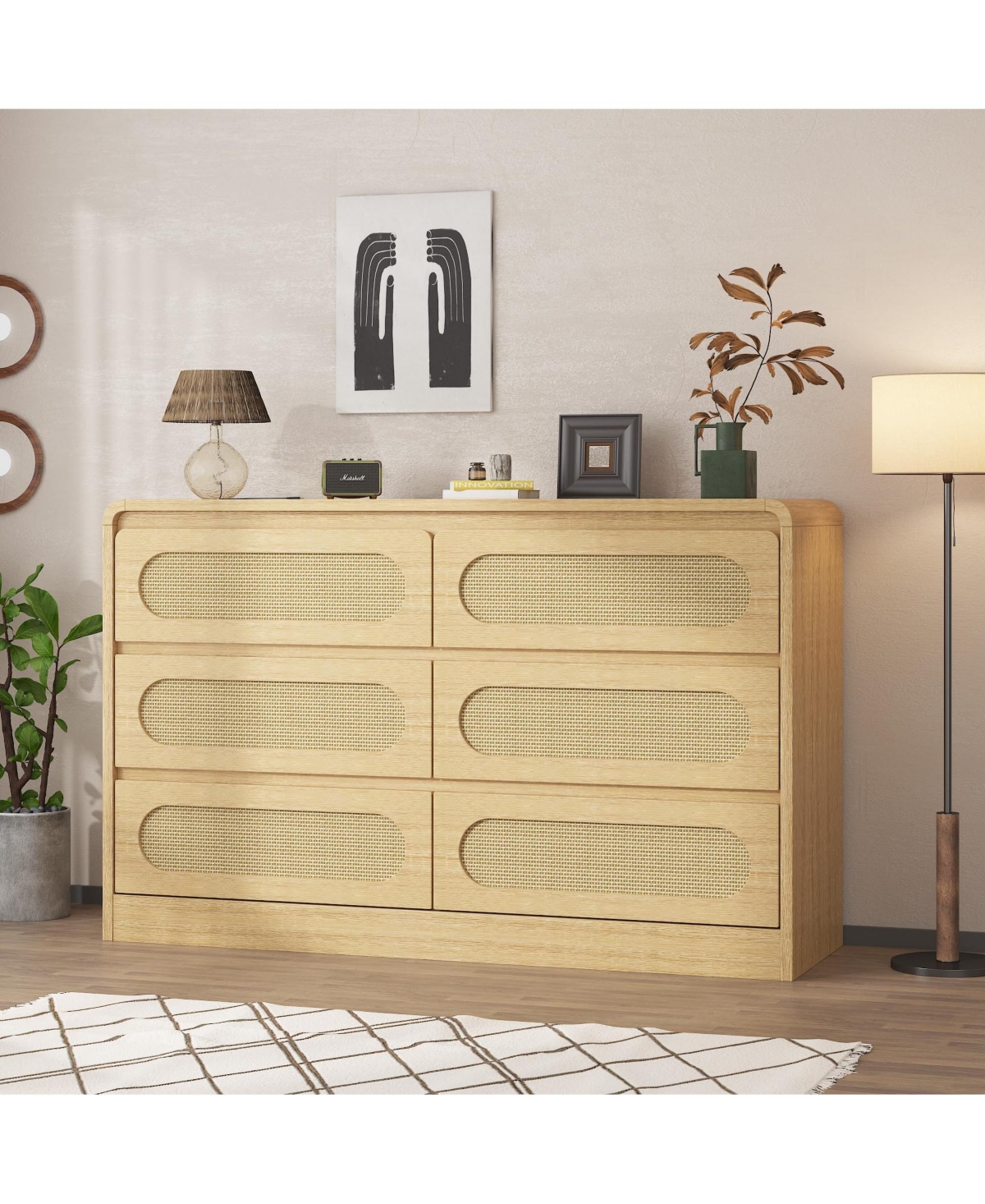 Click here for homfan Modern Rattan Chest of Drawers  6 Spacious... prices