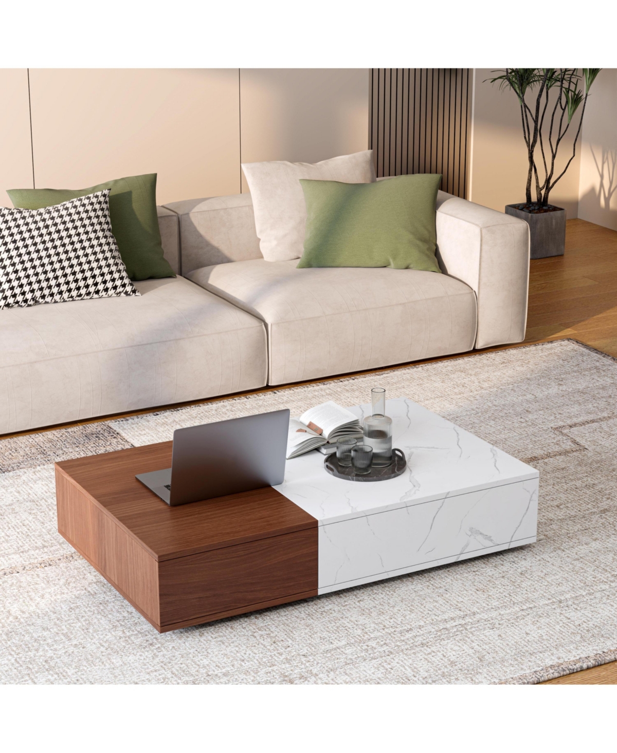 Click here for Flynama Modern Walnut Coffee Table with Storage Md... prices