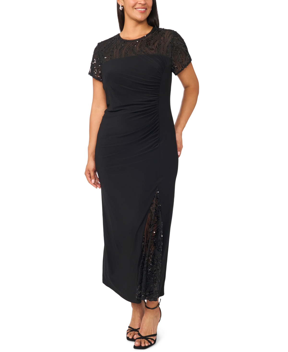 Click here for Msk Plus Size Beaded Mesh Side Ruched Short-Sleeve... prices