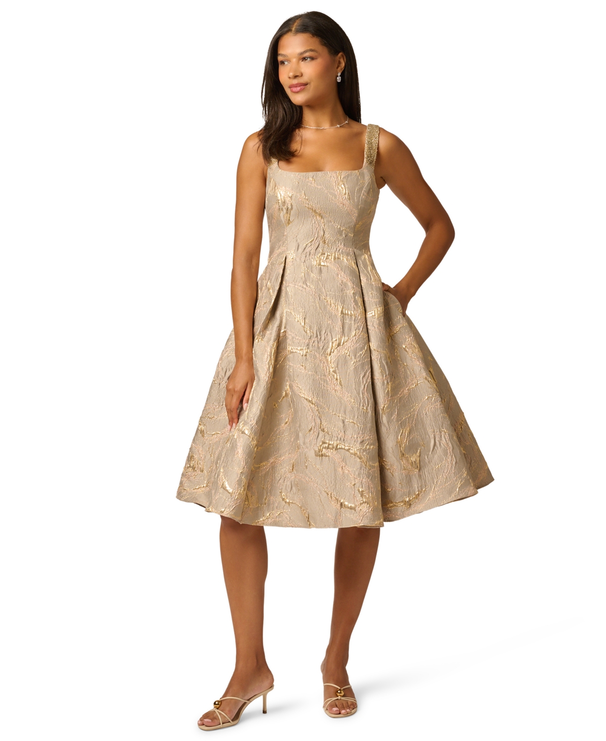 Click here for Adrianna Papell Womens Metallic Jacquard Fit & Fla... prices