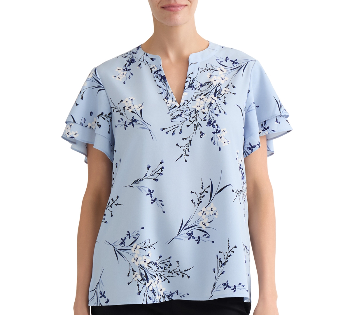 Click here for Jones New York Petite Floral-Print Short-Sleeve Bl... prices