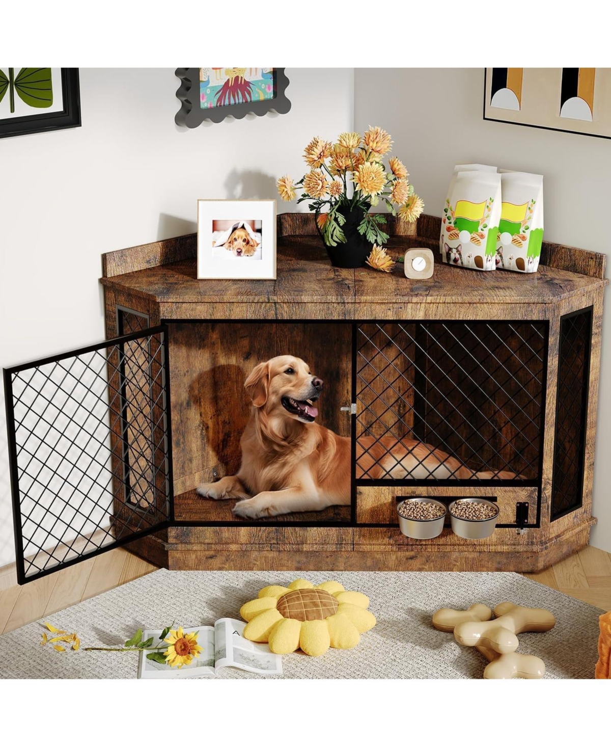 Click here for Corner Dog Crate Furniture with Rotating Feeder  5... prices