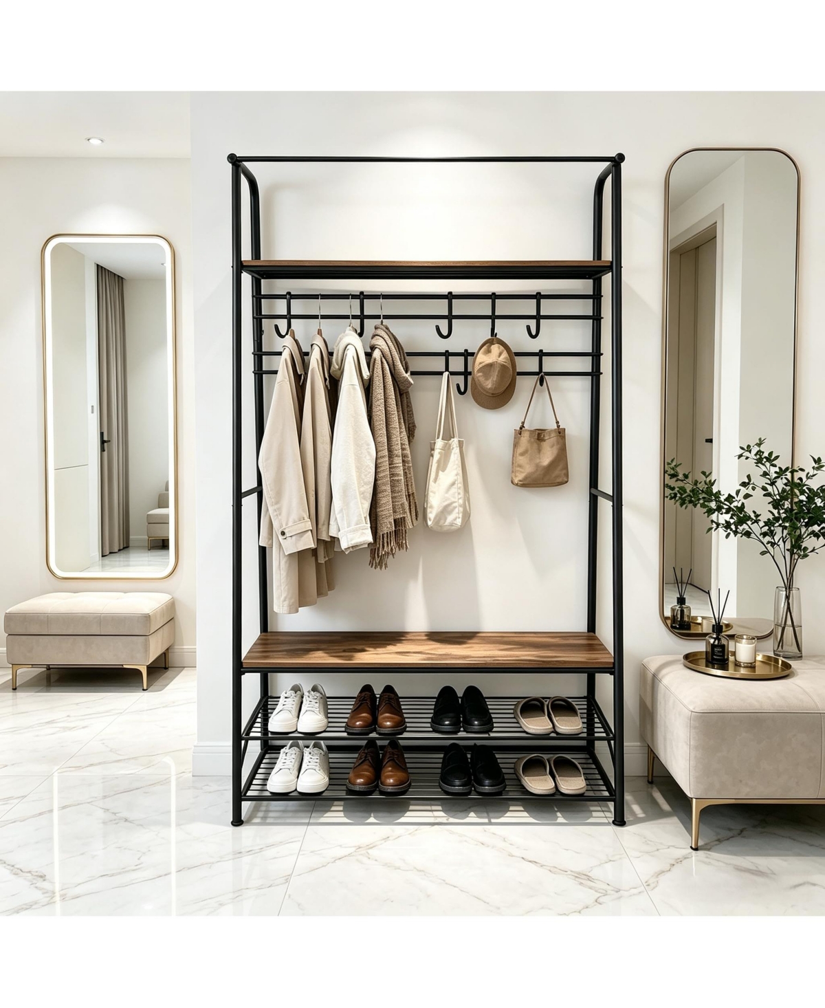 Click here for Hall Tree with Bench  Entryway Coat Rack Shoe Stor... prices
