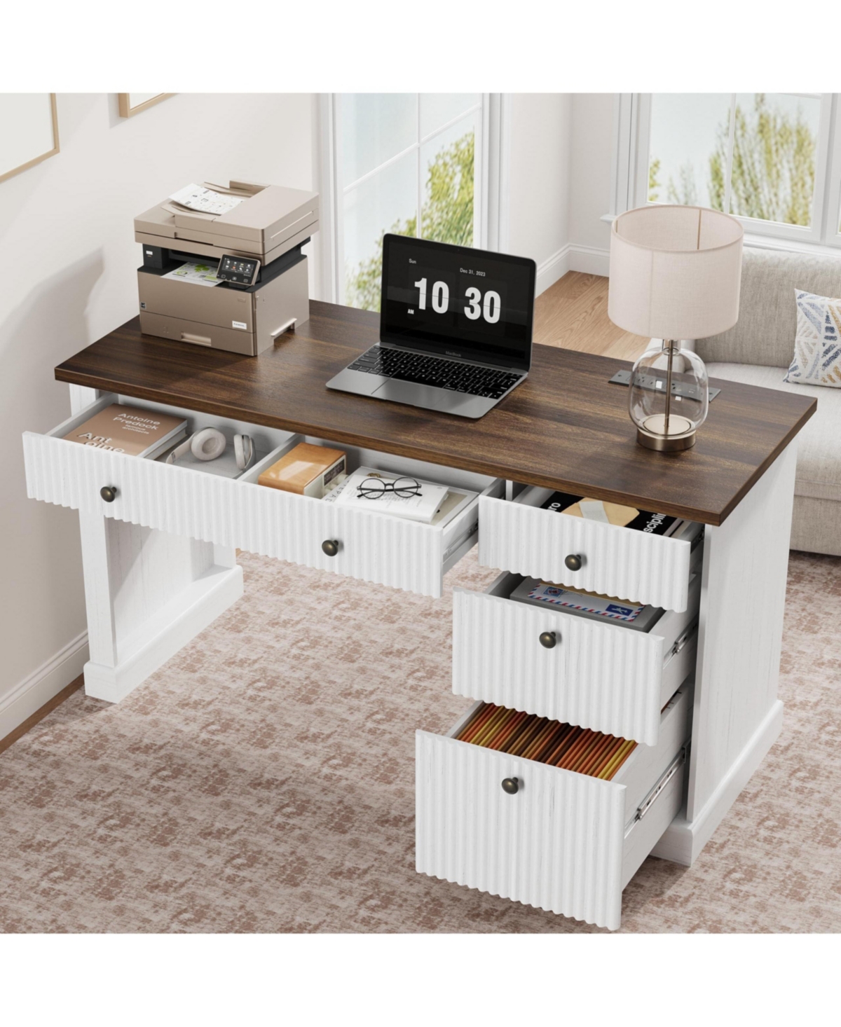 Click here for 54 Fluted Home Office Desk with File Drawer  Charg... prices