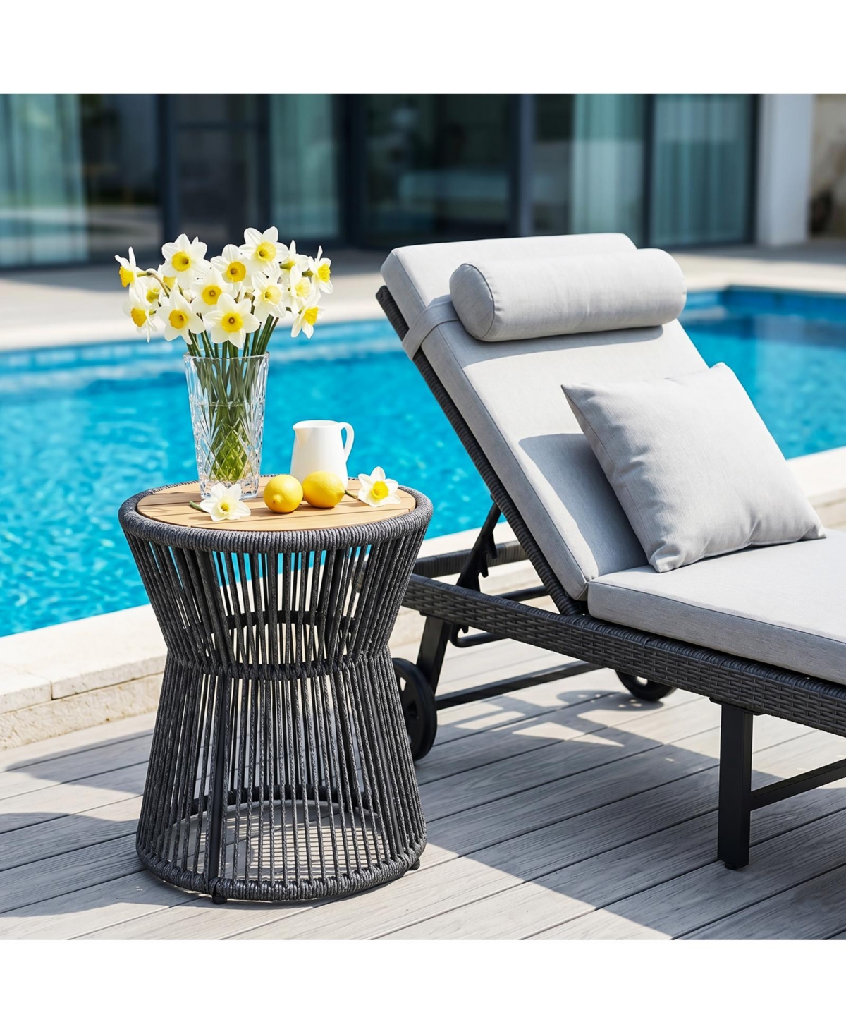 Click here for 16 Round Woven Rope Outdoor Side Table  Gray Rope... prices
