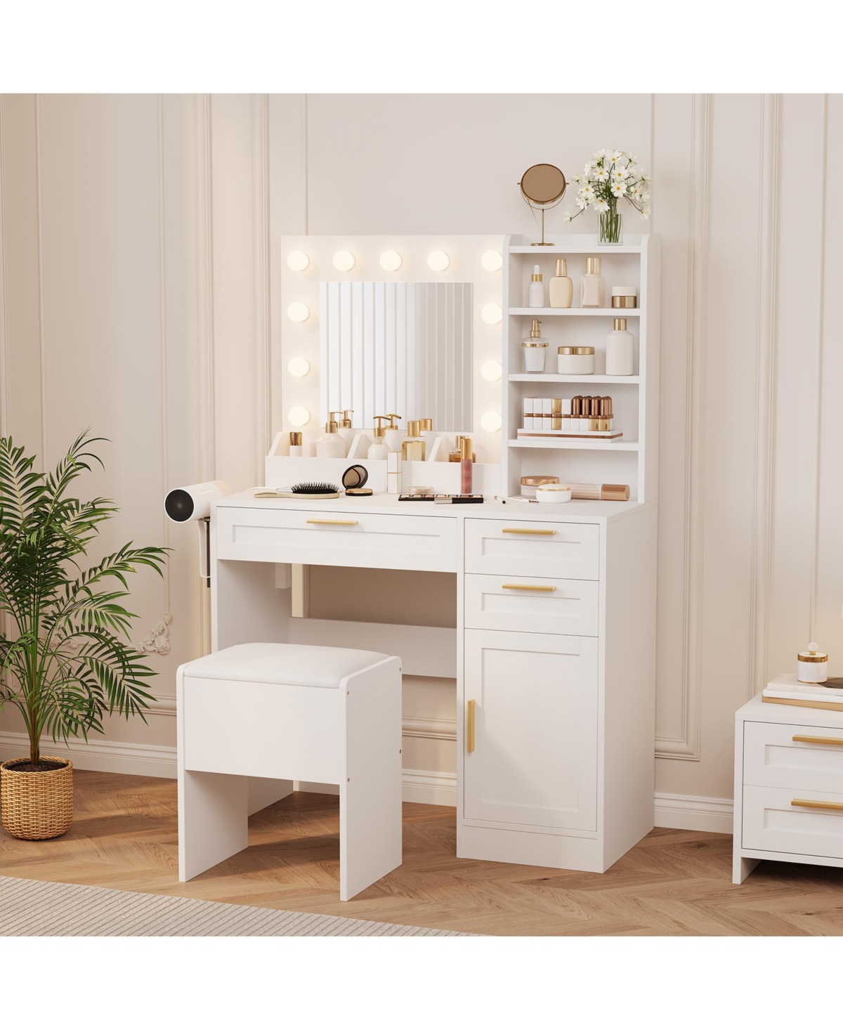 Click here for Vanity Desk Mirror and Led Lights  3 Drawers  Cabi... prices