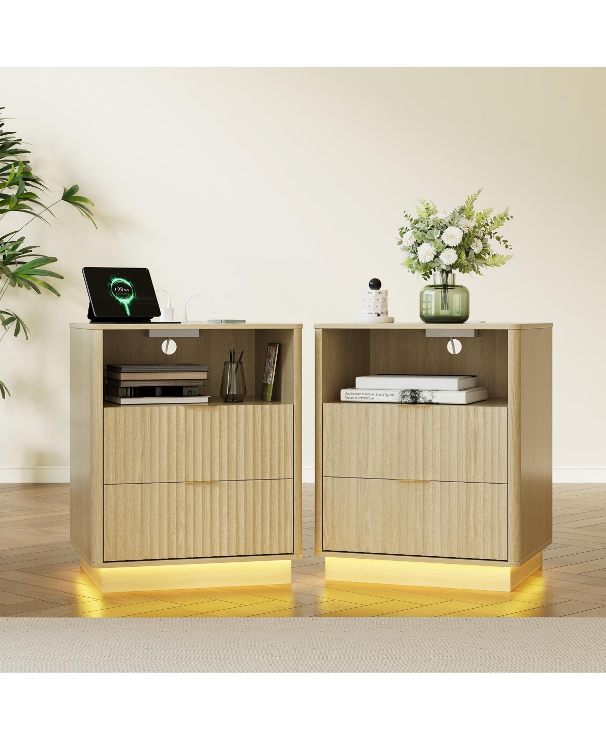 Click here for Set of 2 Wood Color Mid-Century Fluted Nightstands... prices